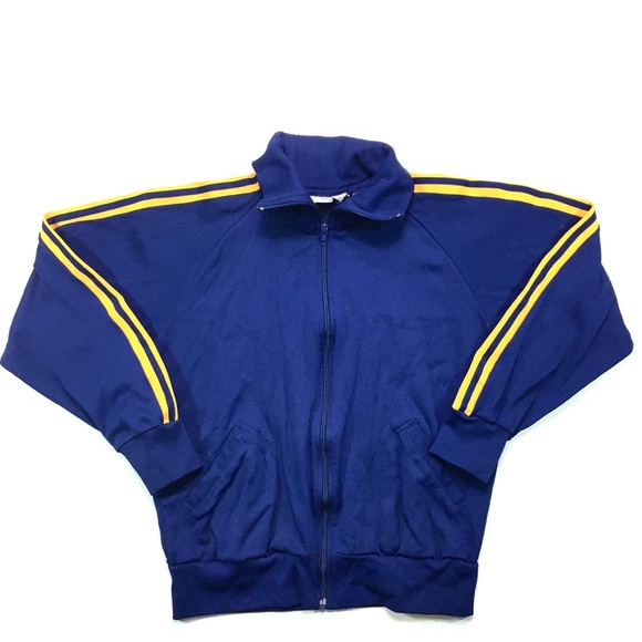 Jackets & Coats | 8s Vintage Blue Gold Stripes Zip Up Track Jacket ...